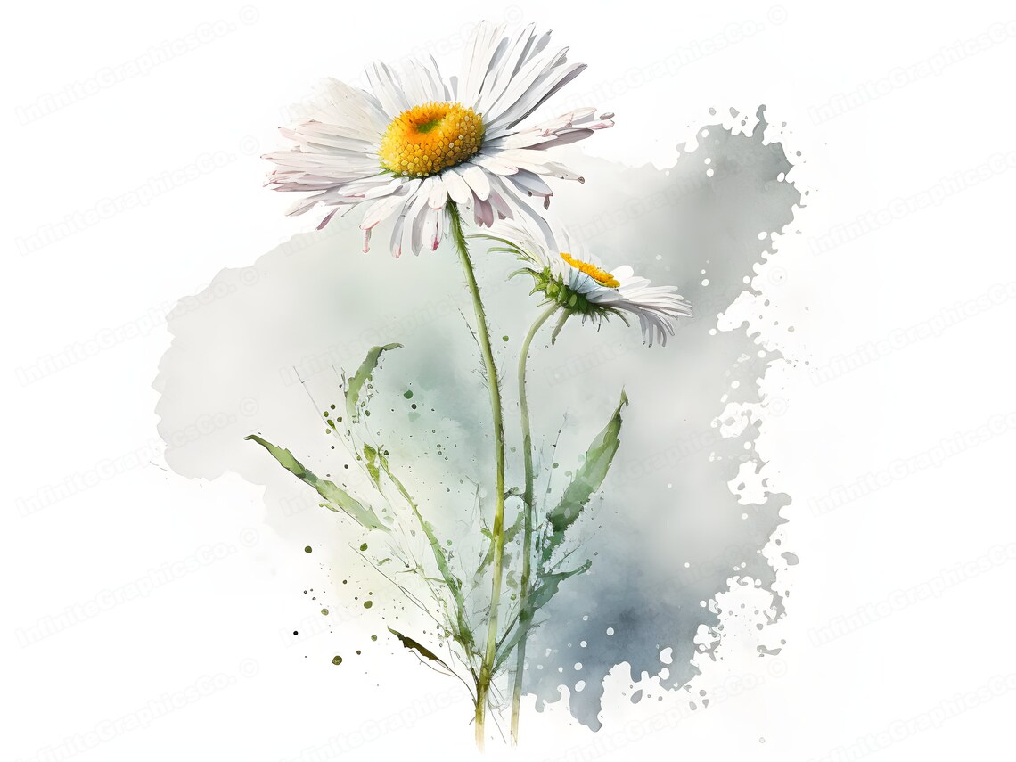 8 Watercolor Daisies Clipart, Daisy Clipart, Commercial Use, Daisy ...