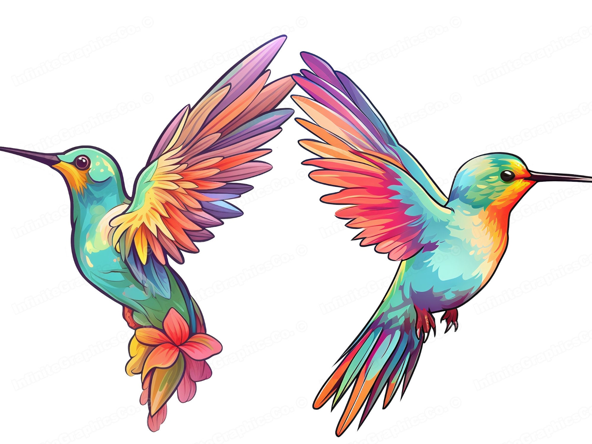 Vector Style Hummingbird Clipart, Clip Art for Stickers, Shirts, Decals ...
