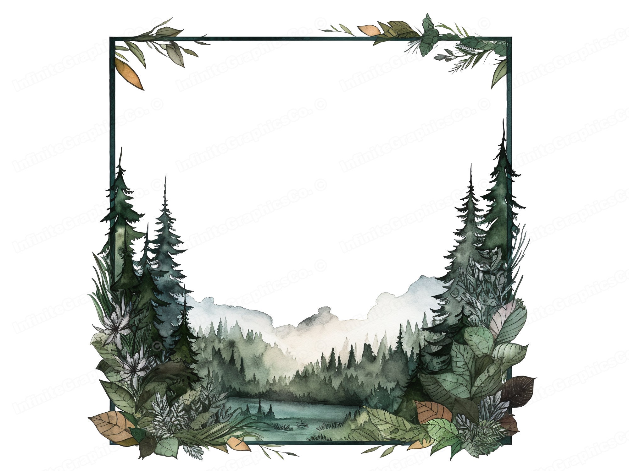 Watercolor Green Frame Clipart, Green Frames Illustrations, Floral ...