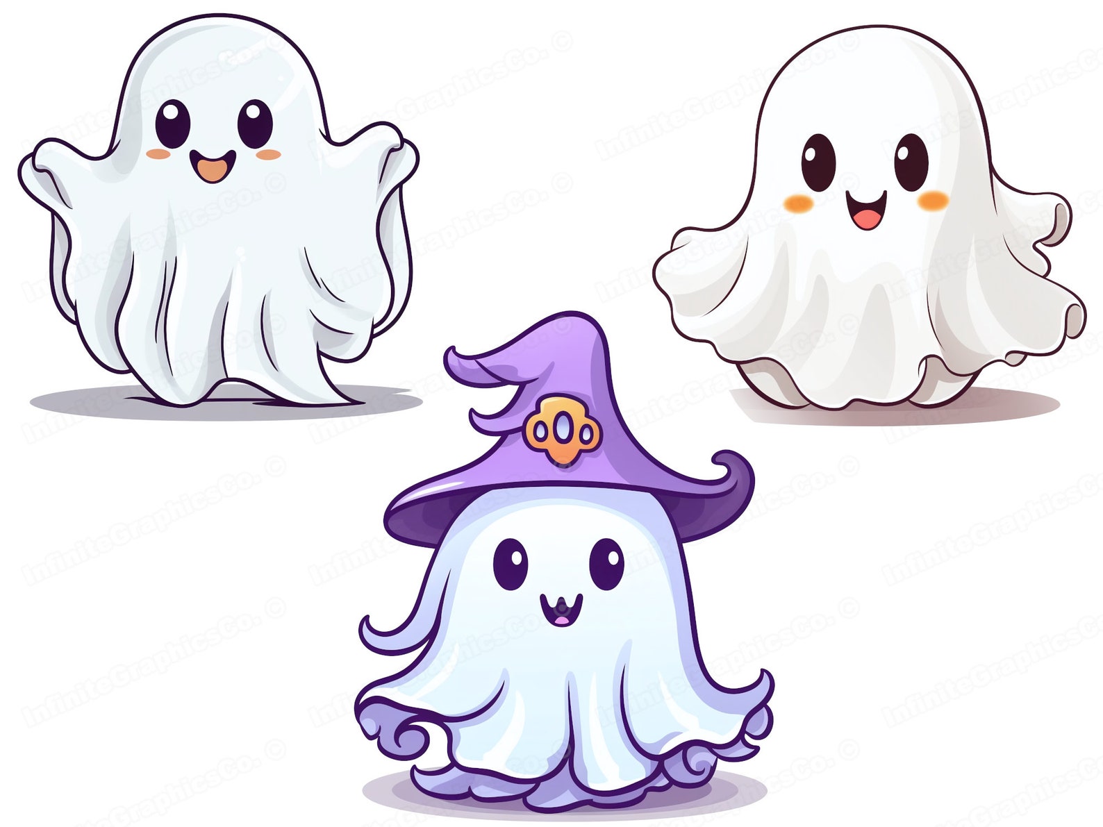 Kawaii Ghost Clipart, Cute Ghost Clip Art, Halloween Clipart, Ghost ...