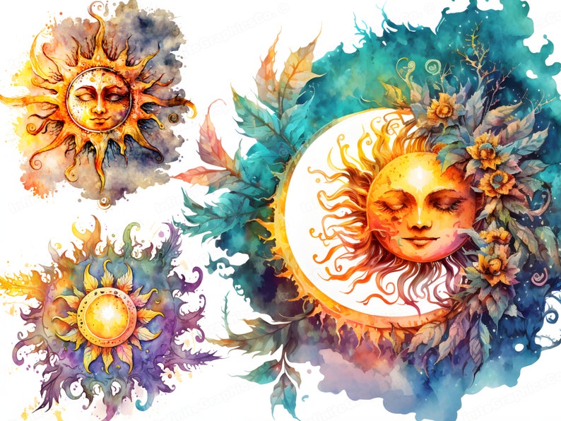 Mystic Sun Clipart, 12 High-quality Jpgs, Junk Journal, Card Making ...