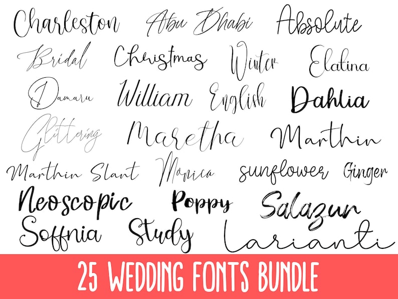 Wedding Font Bundle, Script Font Bundle, Cursive Fonts Bundle, Cricut Font Bundle, Wedding Fonts ...