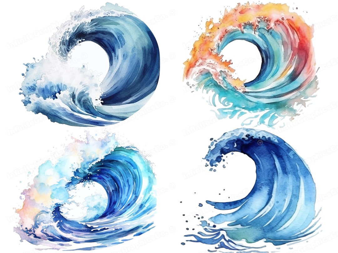 Watercolor Ocean Waves Clipart, Nautical Clipart, PNG Format Waves ...