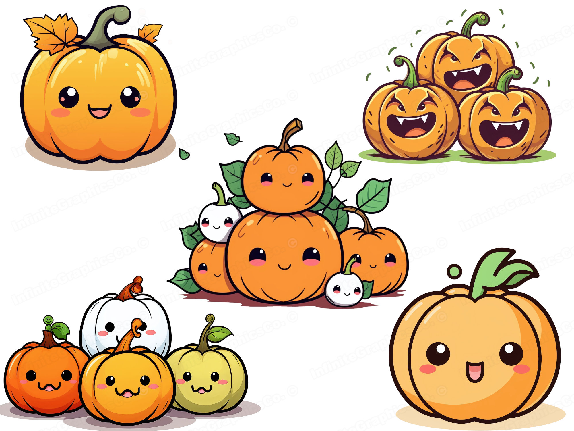 Cute Kawaii Pumpkin Clipart for Halloween and Fall, Autumn Clipart ...