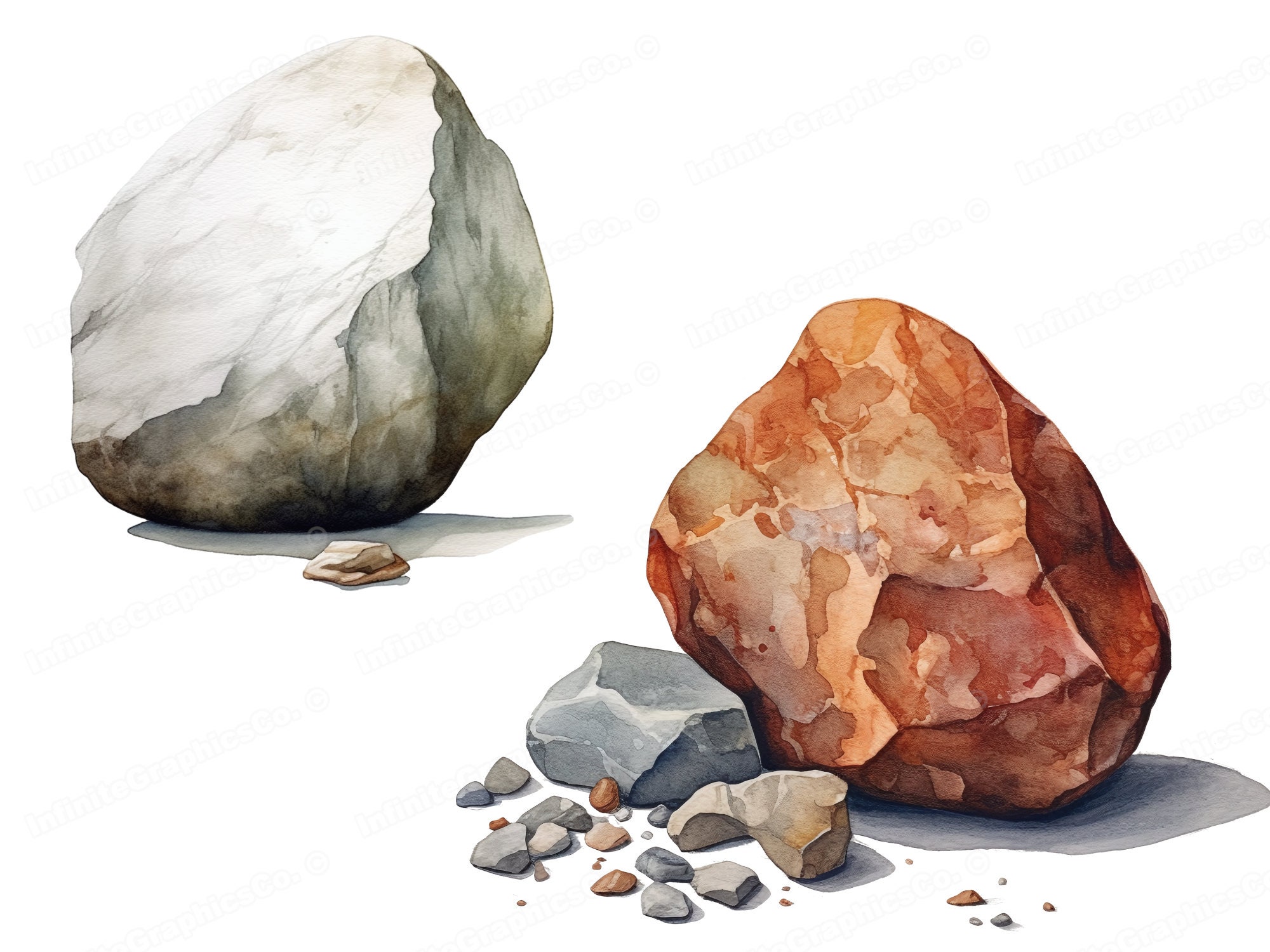 Watercolor Rocks Clipart, Rock Clip Art, Stone Clipart, Stones ...