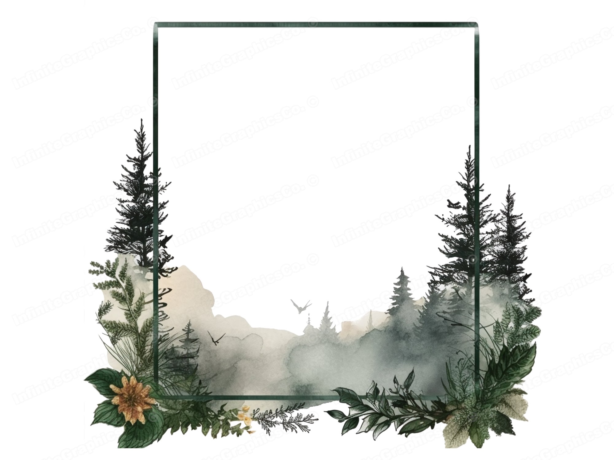 Watercolor Green Frame Clipart, Green Frames Illustrations, Floral ...