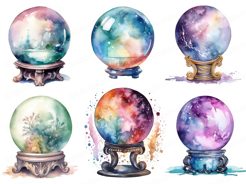 Watercolor Crystal Ball Clipart, Witch Clipart, Occult Clipart, High ...