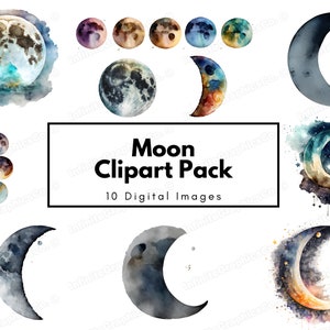 Watercolor Moons Clipart, Crescent Moon Clipart, Moon PNG Pack, Night ...