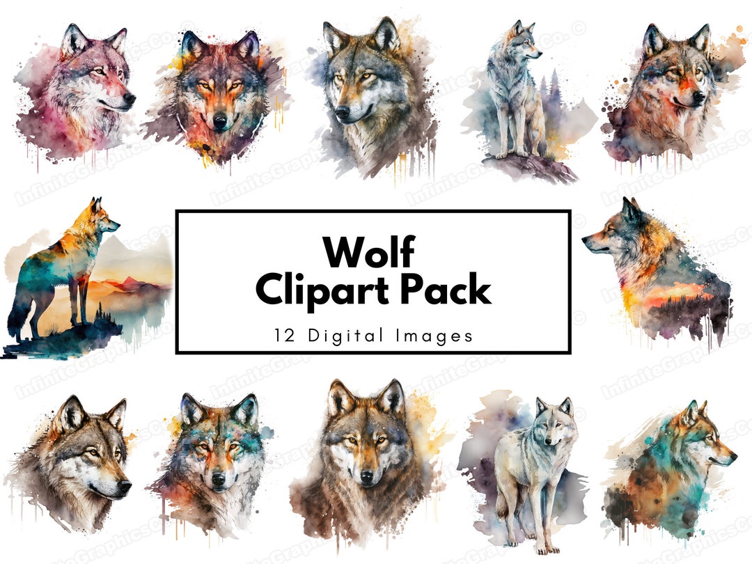 12 PNGs de imágenes prediseñadas de lobo de acuarela, PNG de lobos ...
