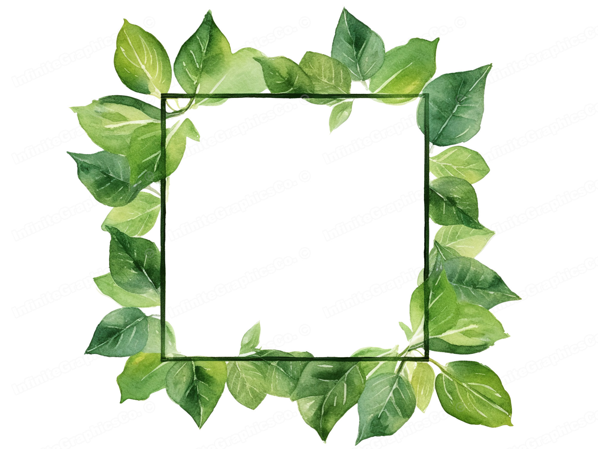 Watercolor Green Frame Clipart, Green Frames Illustrations, Floral ...