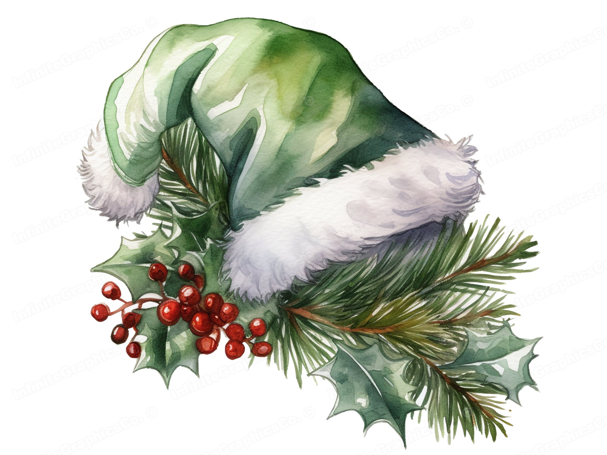 Watercolor Christmas Holly Clipart, Christmas Clip Art, Holly ...