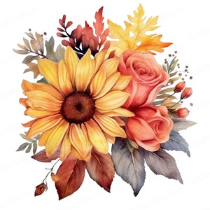 Watercolor Autumn Flowers Clipart, Autumn Floral Decor, Autumn Clip Art ...