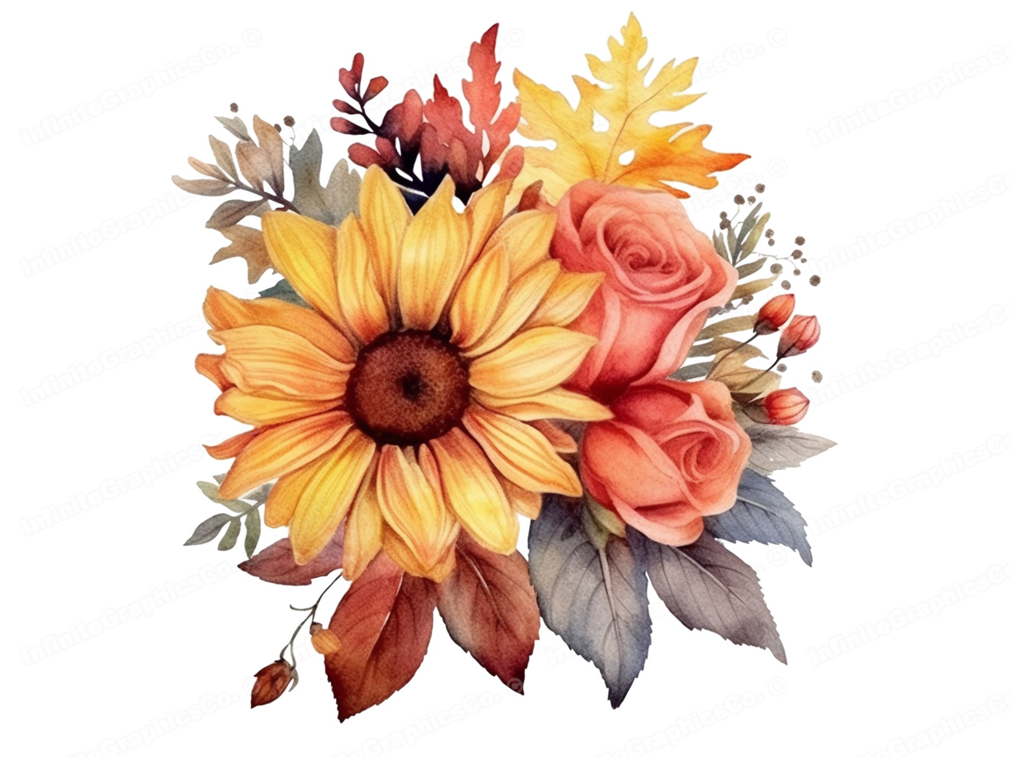 Watercolor Autumn Flowers Clipart, Autumn Floral Decor, Autumn Clip Art ...