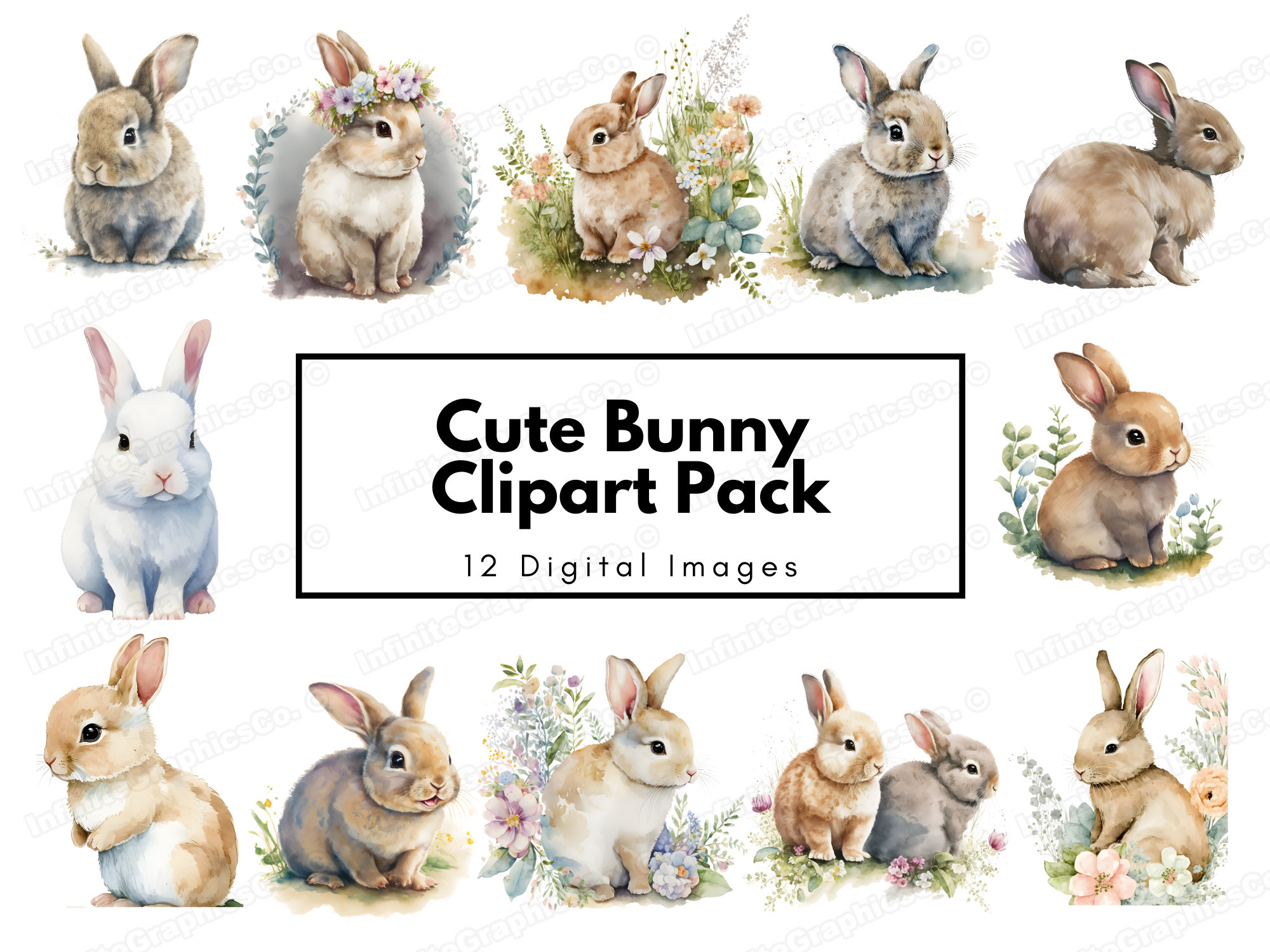12 Cute Bunny PNG Cute Bunnie Clipart Nursery Art Kids Wall - Etsy