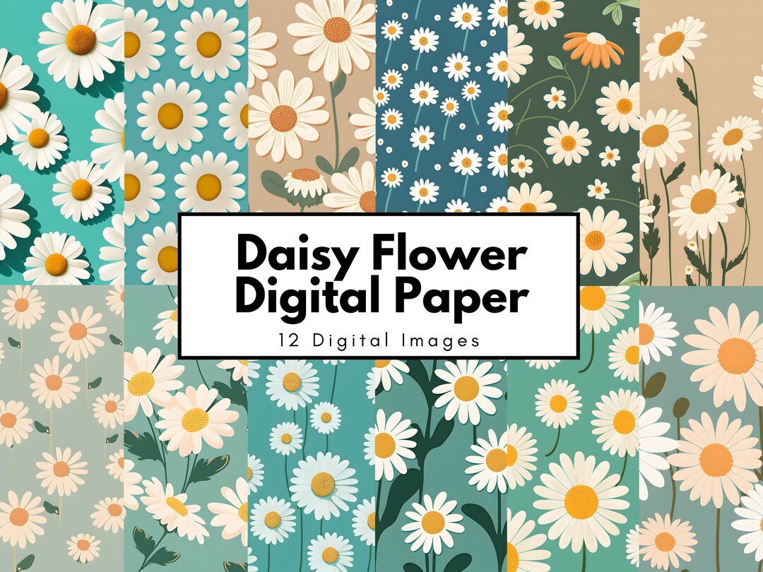 Daisy Digital Paper, Flower Digital Paper Designs, Planner and Wedding ...