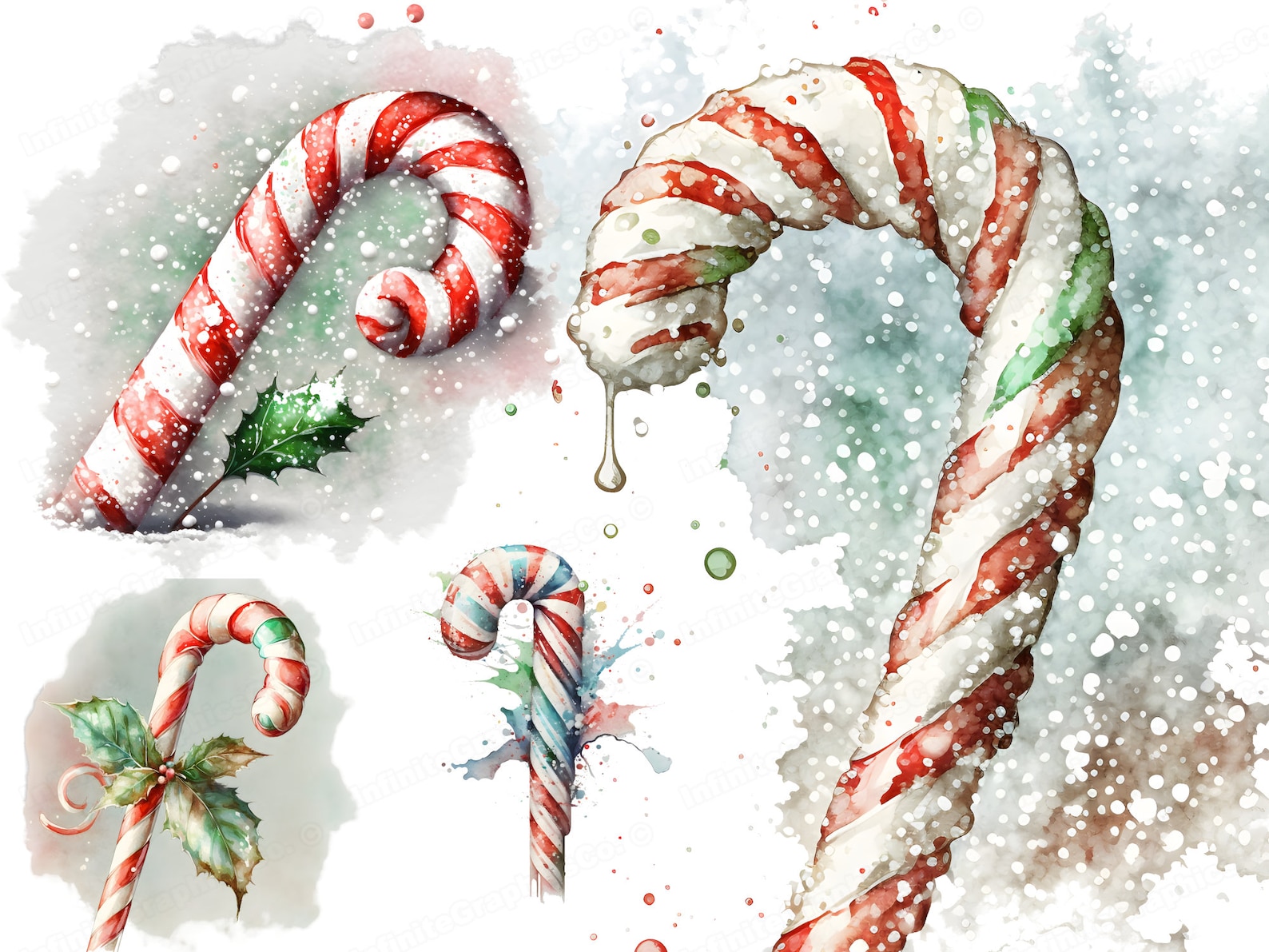 8 Watercolor Candy Cane Clipart, Candy Canes, Christmas Clipart ...