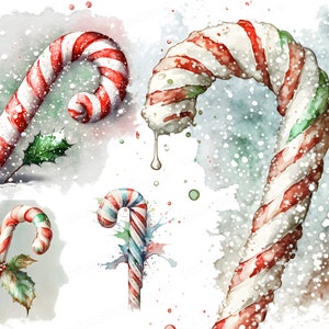 8 Watercolor Candy Cane Clipart, Candy Canes, Christmas Clipart ...