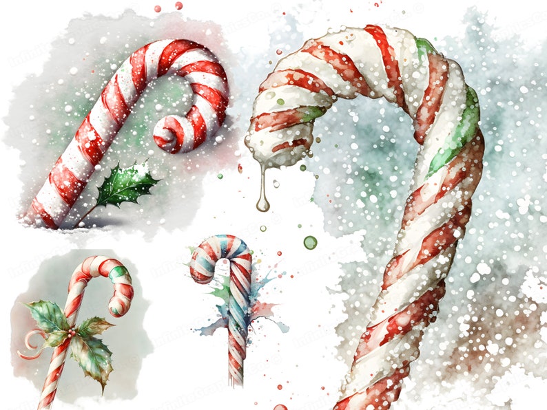 8 Watercolor Candy Cane Clipart, Candy Canes, Christmas Clipart ...