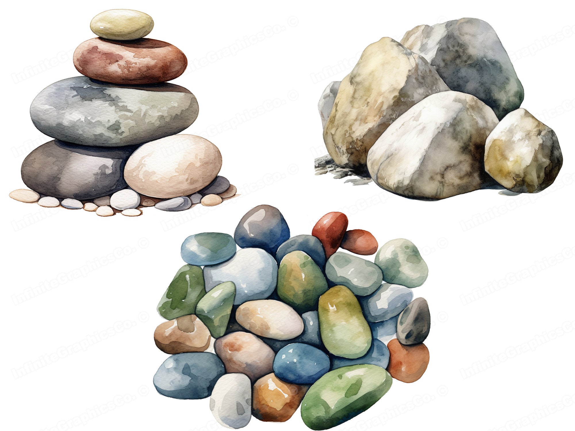 Watercolor Rocks Clipart, Rock Clip Art, Stone Clipart, Stones ...
