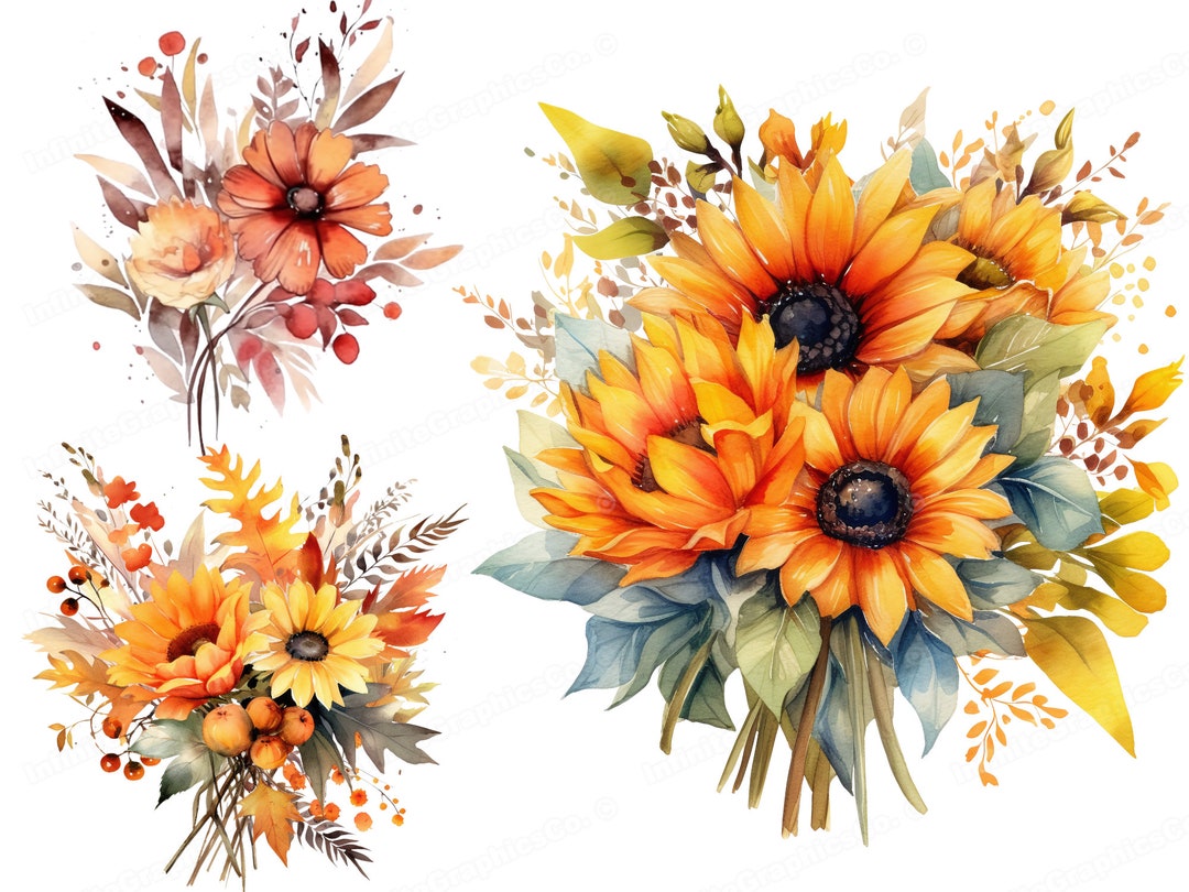 Watercolor Autumn Flowers Clipart, Autumn Floral Decor, Autumn Clip Art ...