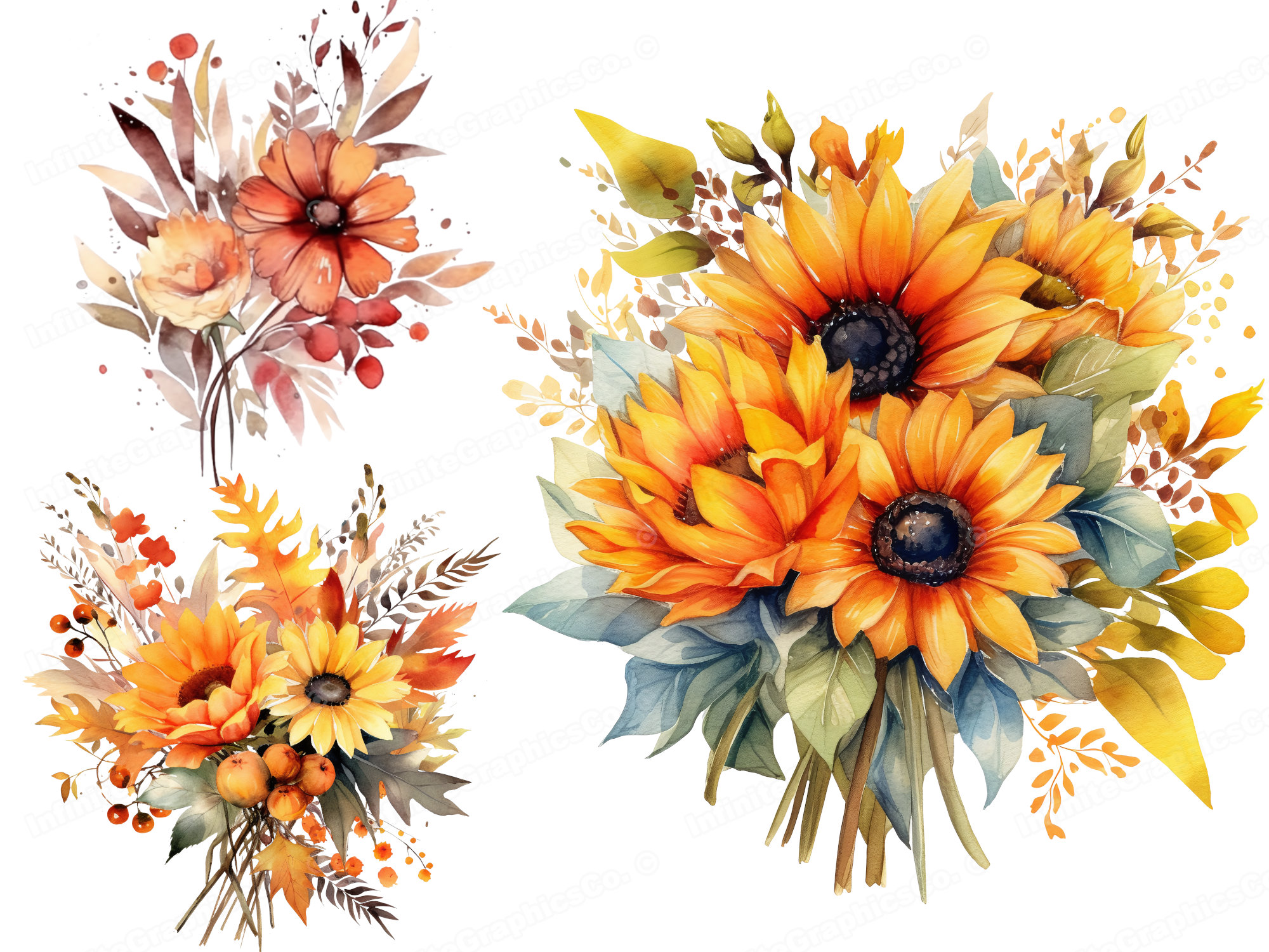 Watercolor Autumn Flowers Clipart, Autumn Floral Decor, Autumn Clip Art ...