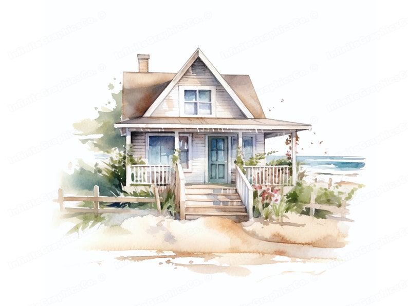 Watercolor Beach House Clipart High-quality Printable Jpgs - Etsy