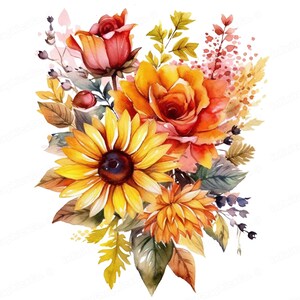 Watercolor Autumn Flowers Clipart, Autumn Floral Decor, Autumn Clip Art ...