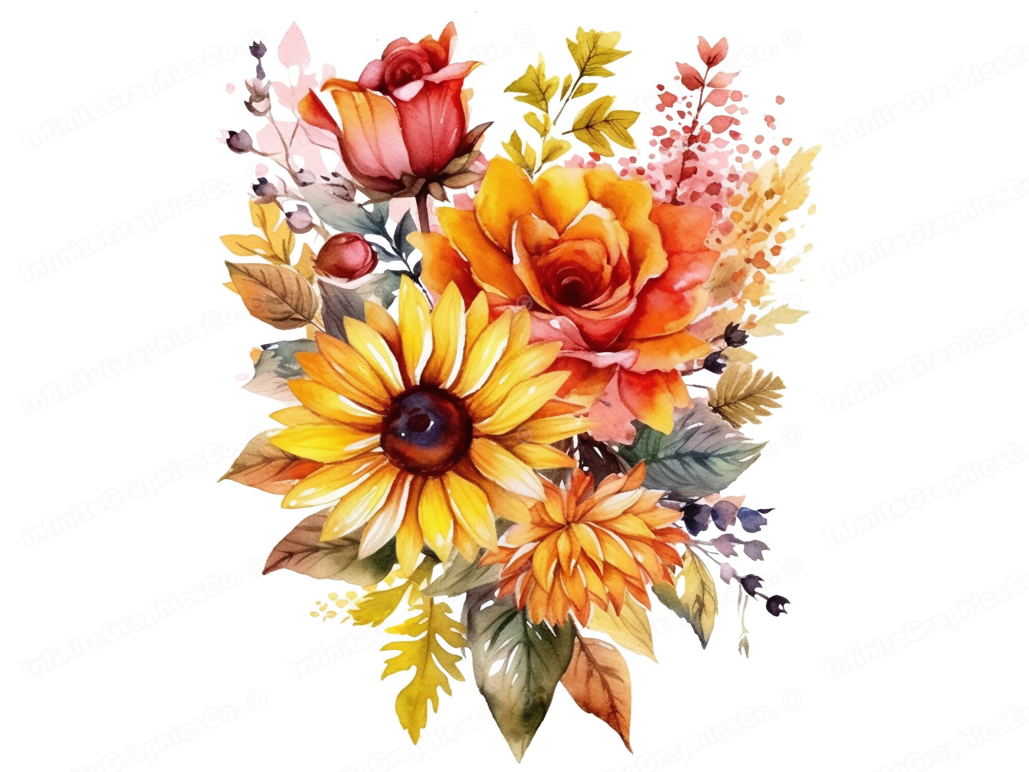 Watercolor Autumn Flowers Clipart, Autumn Floral Decor, Autumn Clip Art ...