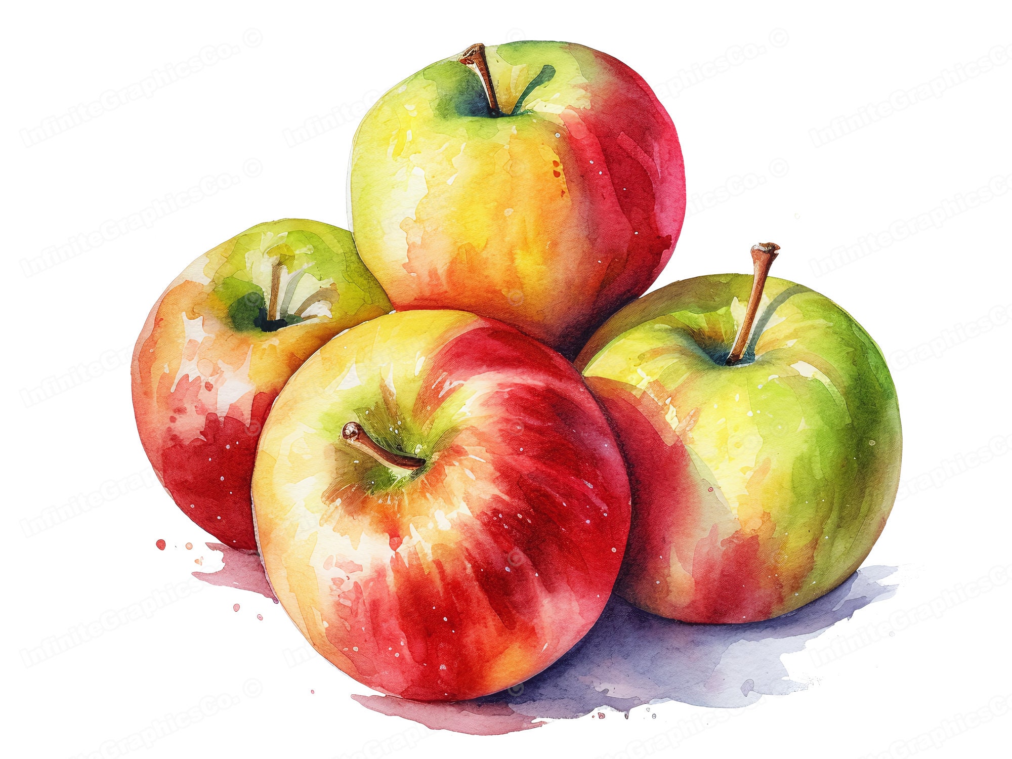 Watercolor Apples Clipart, Apple Illustrations, 10 High-quality Pngs ...