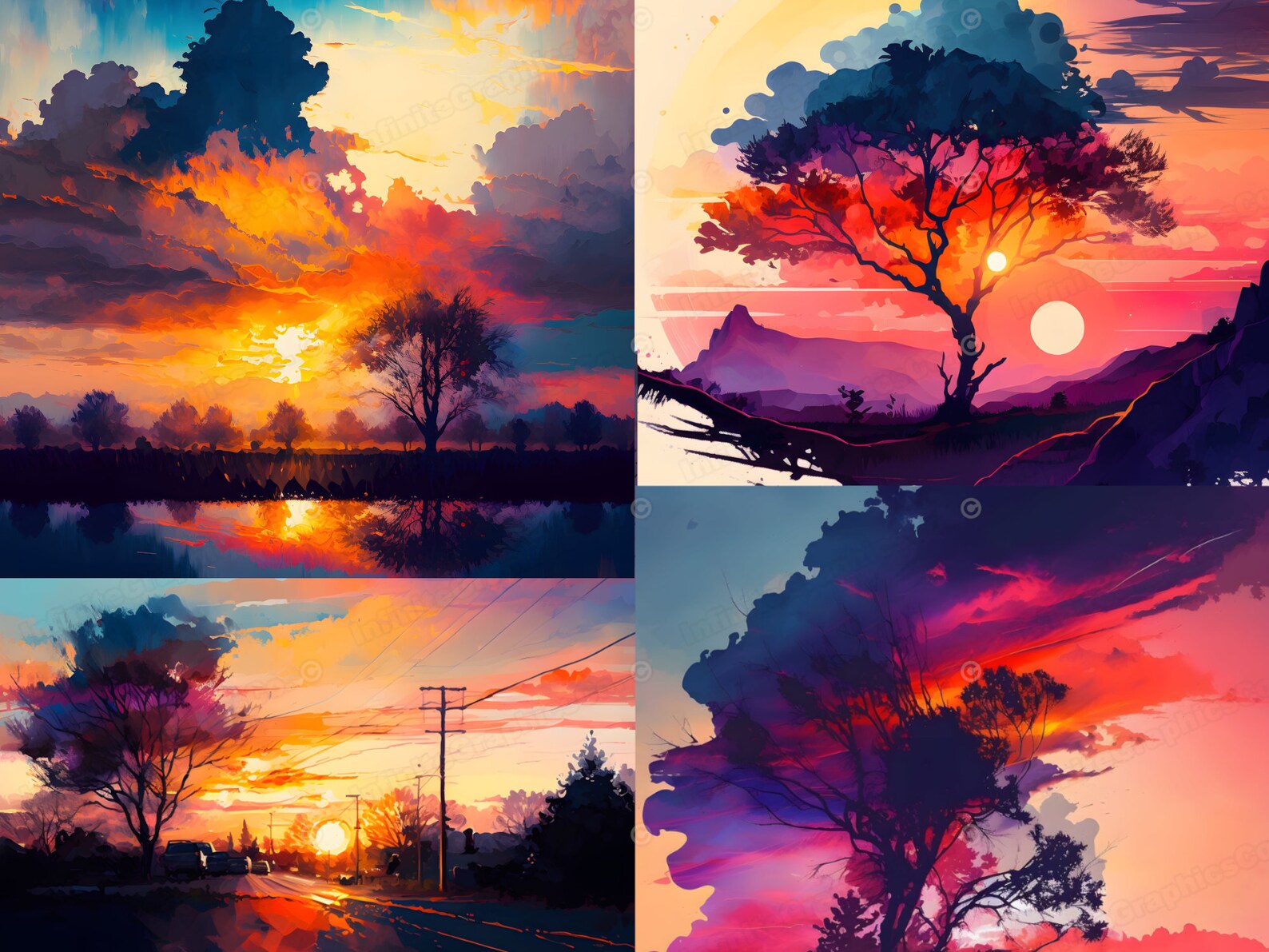 Vibrant Sunset Digital Paper Bundle, 9 JPG Files, Commercial Use ...