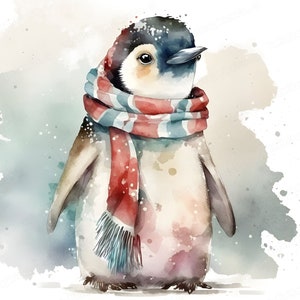9 Penguins in Scarves, Digital Illustration Bundle, Digital Crafting ...
