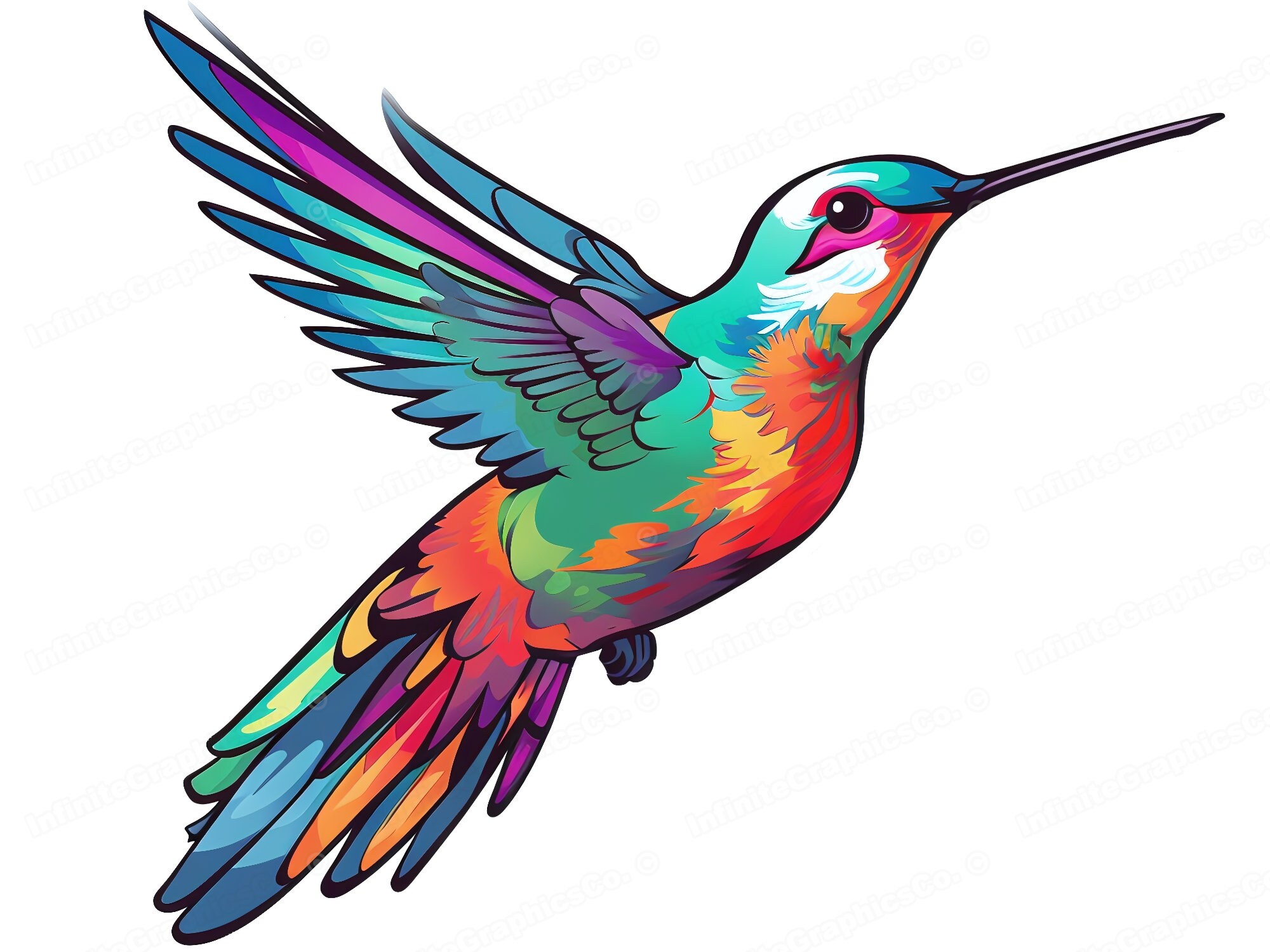 Vector Style Hummingbird Clipart, Clip Art for Stickers, Shirts, Decals ...