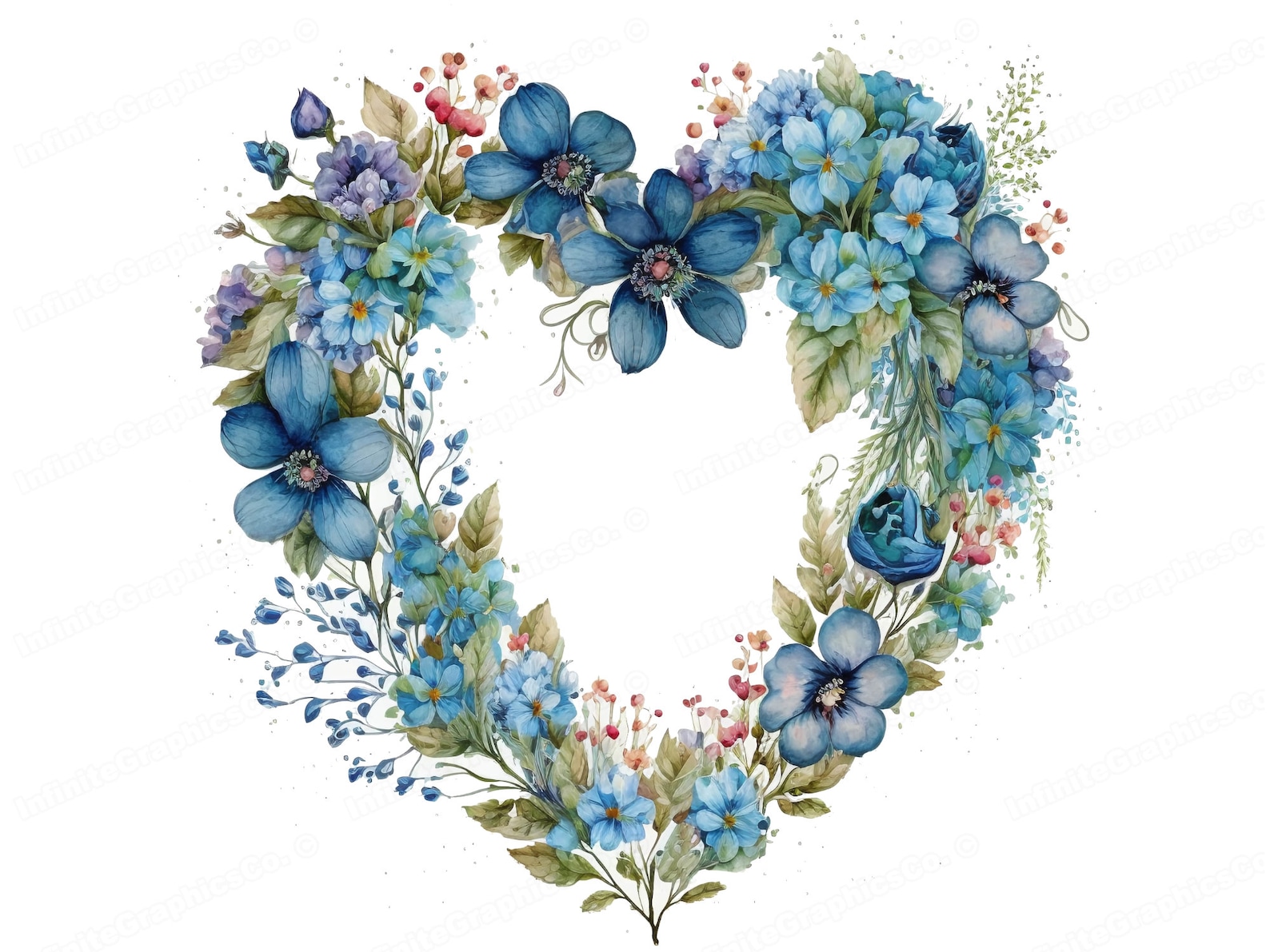 Floral Heart Wreath Clipart, 10 High-quality Jpgs, Digital Download ...