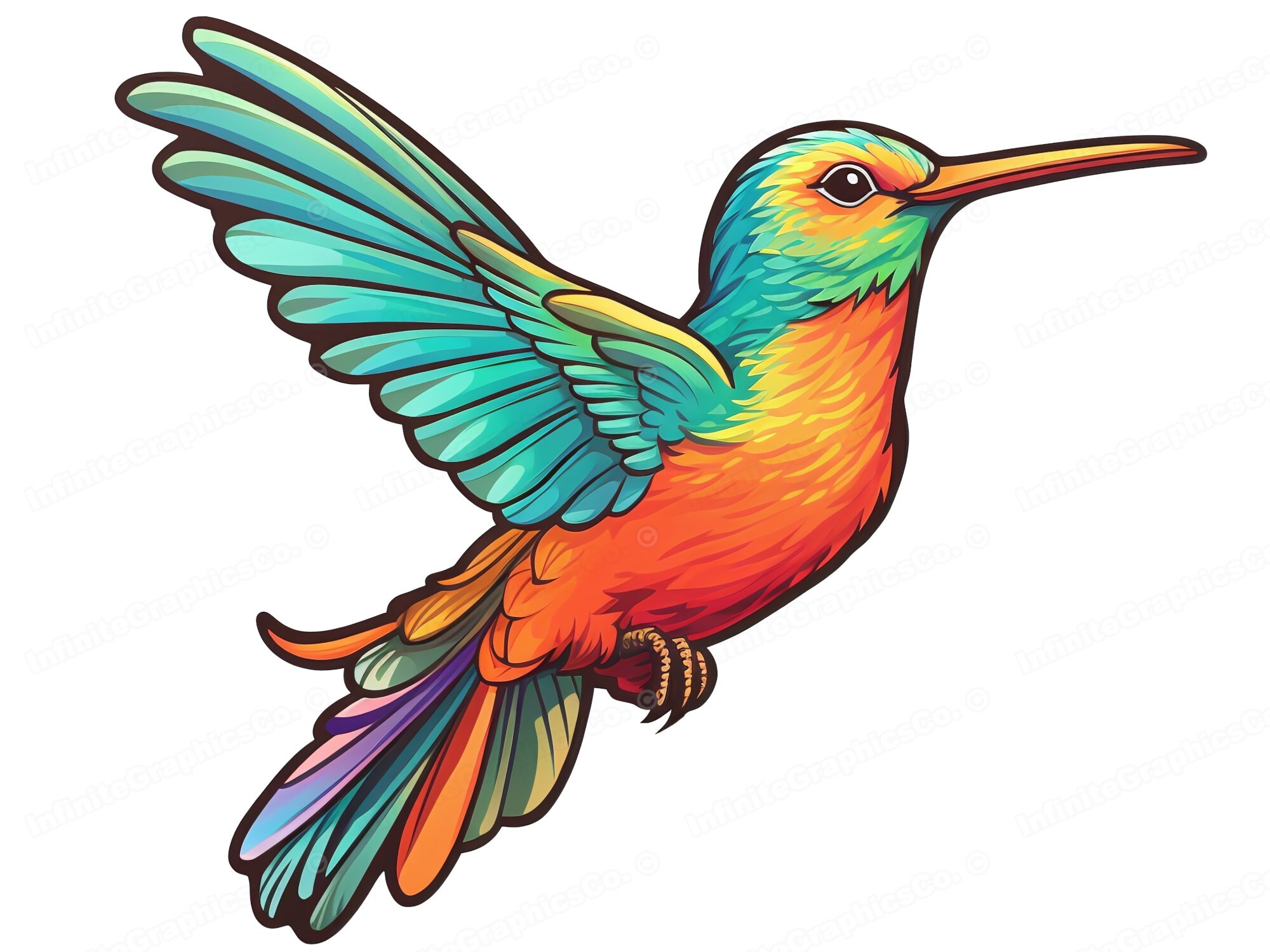 Vector Style Hummingbird Clipart, Clip Art for Stickers, Shirts, Decals ...