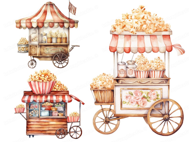 Watercolor Popcorn Clipart, Movie Watercolor Clipart, Cinema Clipart ...