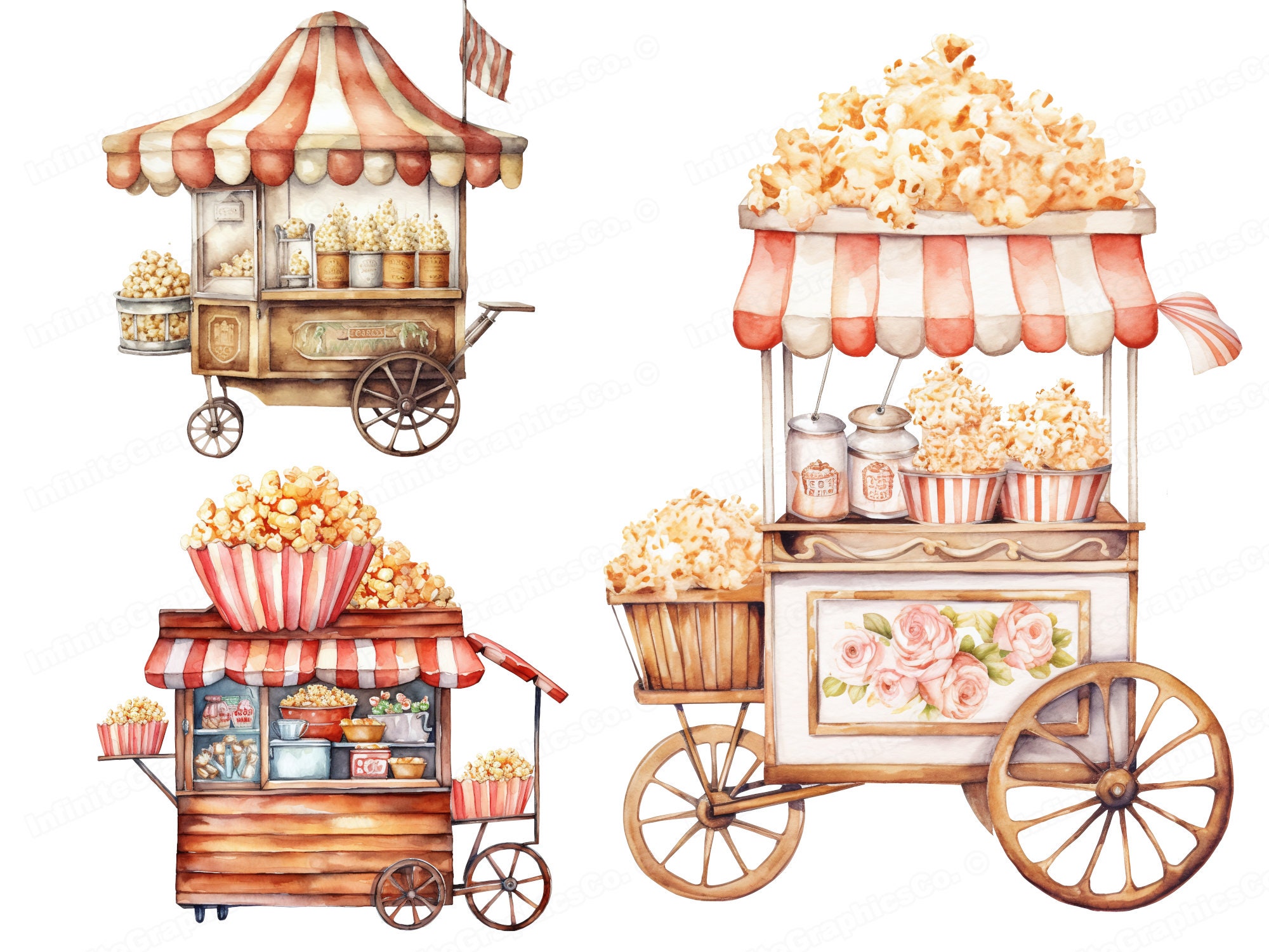 Watercolor Popcorn Clipart, Movie Watercolor Clipart, Cinema Clipart ...