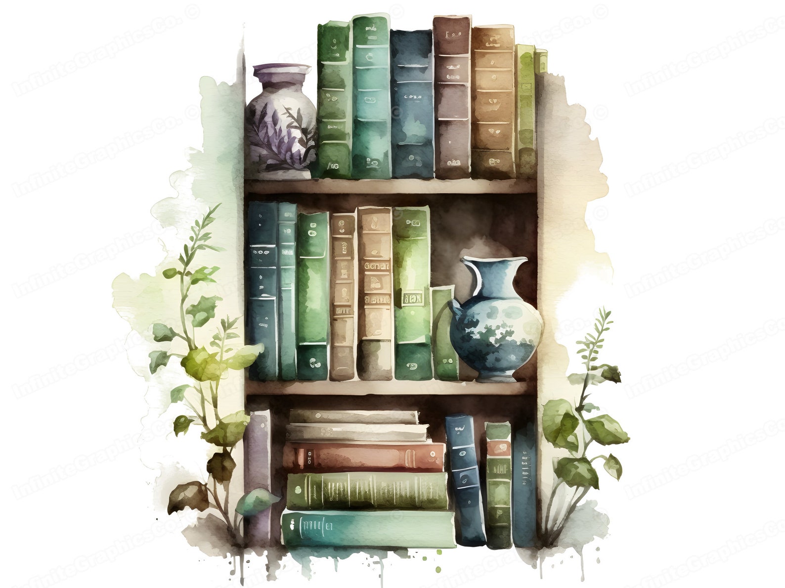 10 Watercolor Bookshelf Clipart Bundle, Bookshelves PNG, Booklover ...