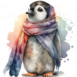 9 Penguins in Scarves, Digital Illustration Bundle, Digital Crafting ...