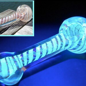 Glow in Dark Glass Pipe, Pink Spiral Hand Pipe, Fumed Color Changing ...
