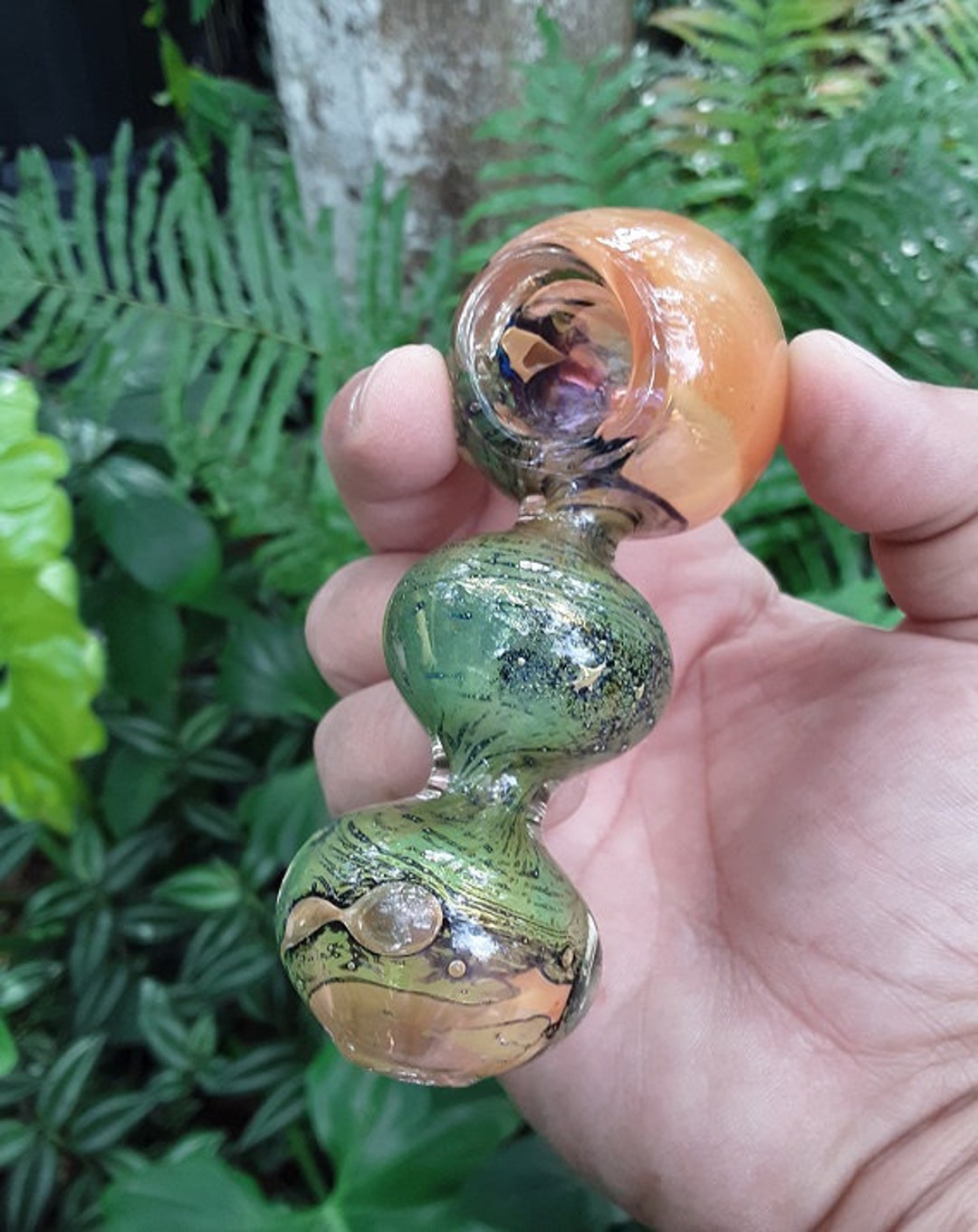 Iridescent Fumed Glass Pipe, Metallic Splattered Glass Hand Pipe, Thick ...