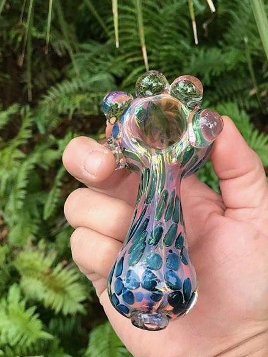 Iridescent Fumed Glass Pipe, Bubbled Glass Hand Pipe, Pink Glass Pipe ...