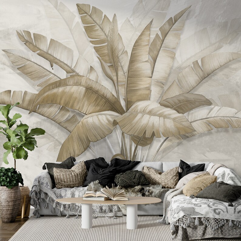 Big Banana Leaf Wall Murals Tropical Palm Leaves Wallpaper - Etsy