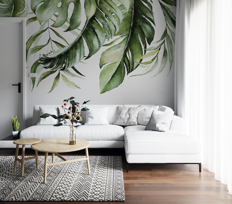 Tropical Plants Wallpaper Big Leaf Wall Mural Tropical Peel - Etsy