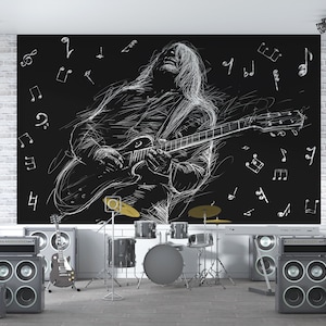 70's Rock Music Murals, Music Bar Mural, Rock Bar Wall Mural, Boys Room ...