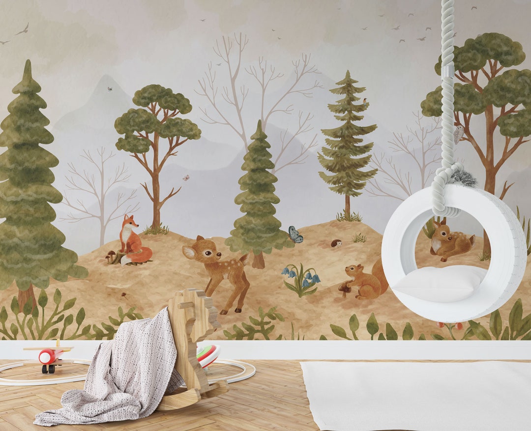 Forest Design for Children Mural Room, Woodland Murals, Pine Trees ...