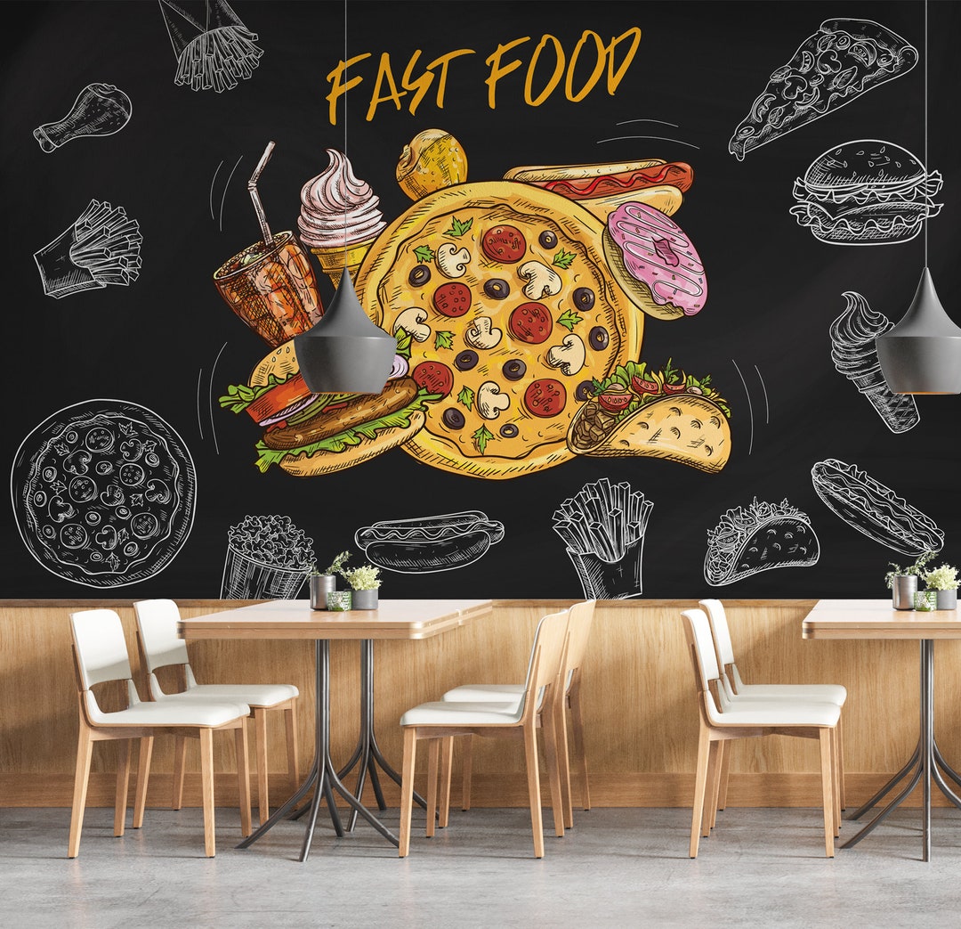 Customizable Pizza House Mural, Fast Food Wall Mural, Restaurant Wall ...