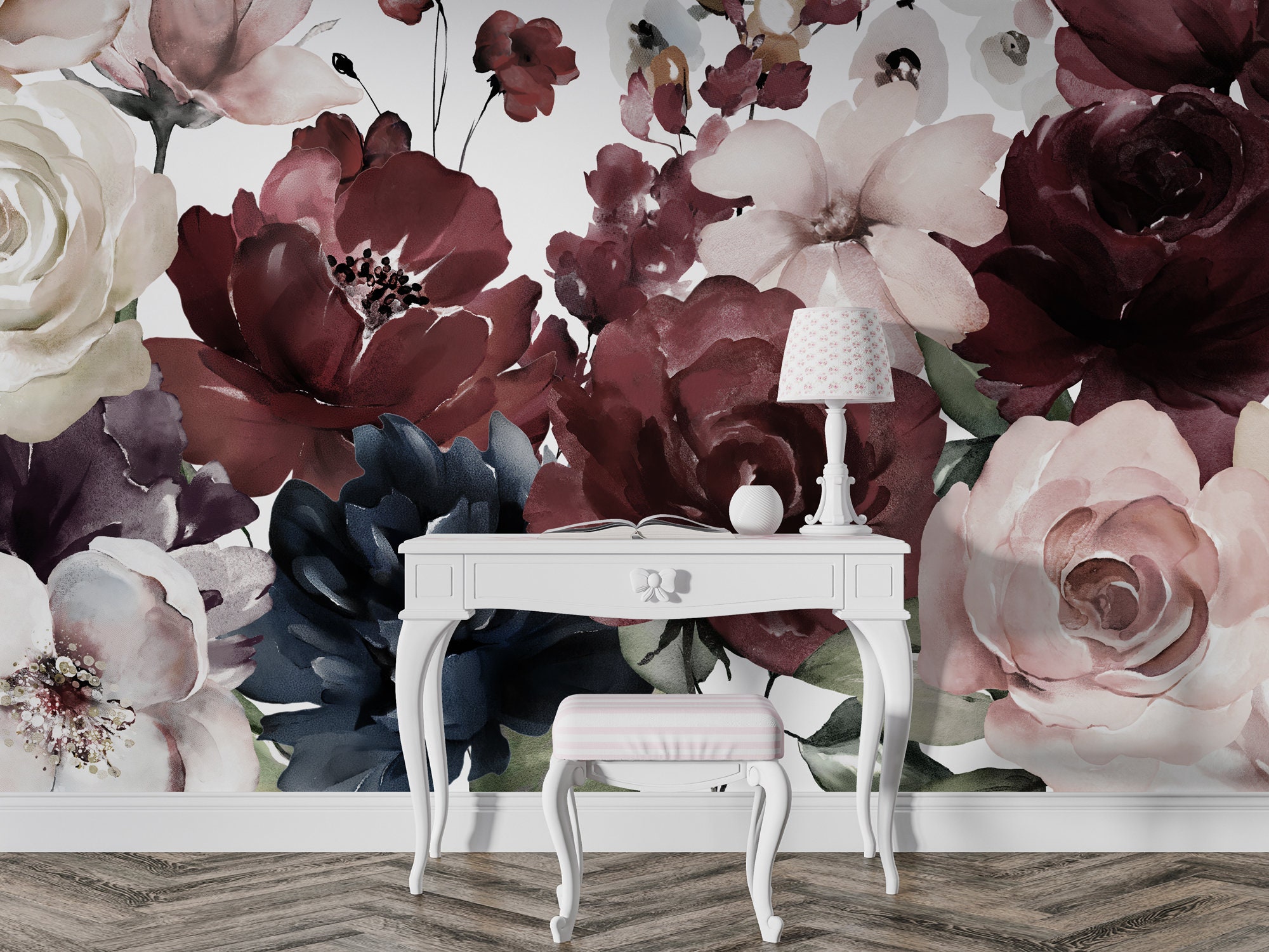 Watercolor Big Flower Wallpaper Botanical Field Floral Wall - Etsy