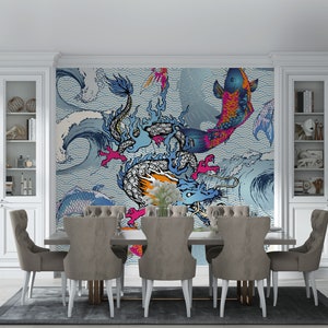 Koi Fish Wall Murals, Koi Fish Wall Art, Peel and Stick Mural, Koi Fish ...