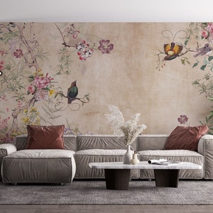 Chinoiserie Wallpaper Peony Blossom Wall Mural Peel and Stick, Spring ...