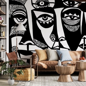 Black White Wall Murals, Surrealism Mural, Easy Removable Living Room ...